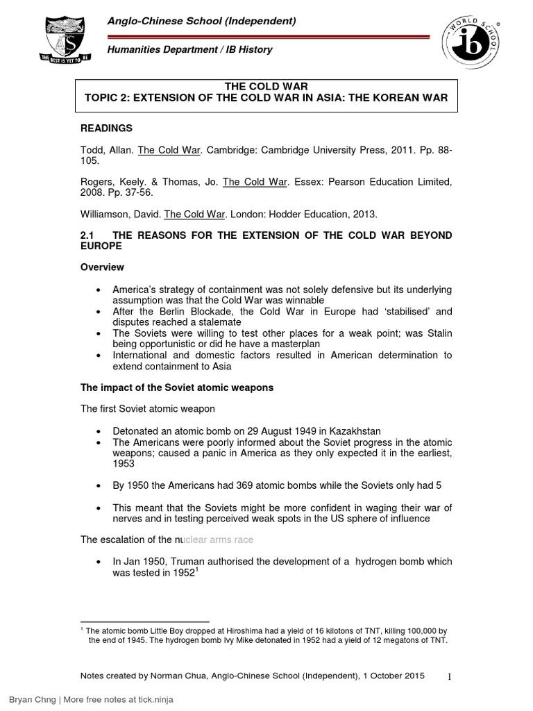 The Cold War Topic 2: Extension of The Cold War in Asia: The Korean War ...