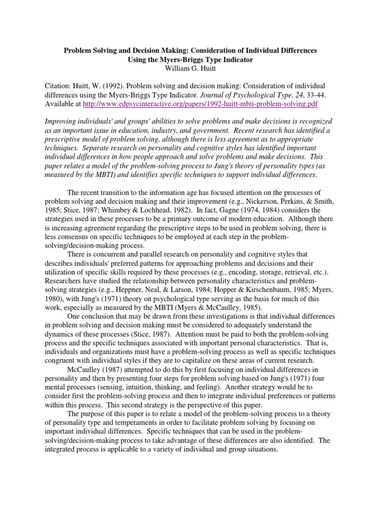 Problem Solving and Decision Making | PDF | Decision Making | Personality Type