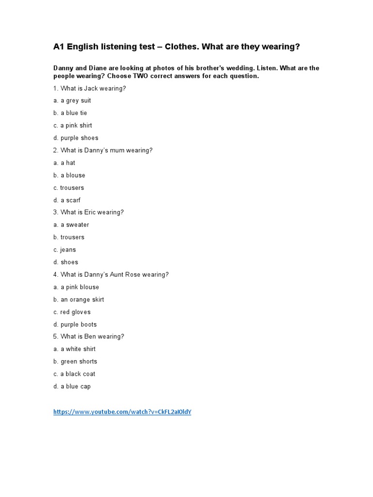 A1 English Listening: Clothes | PDF