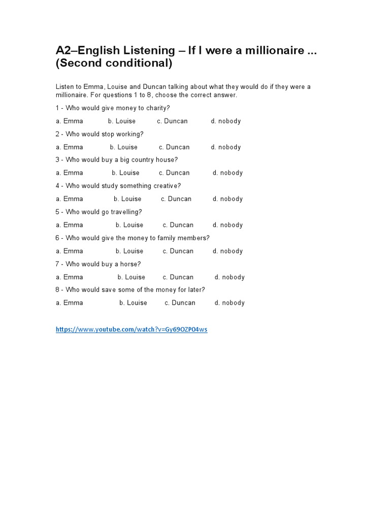 A2 If I Were A Millionaire ... Second Conditional | PDF