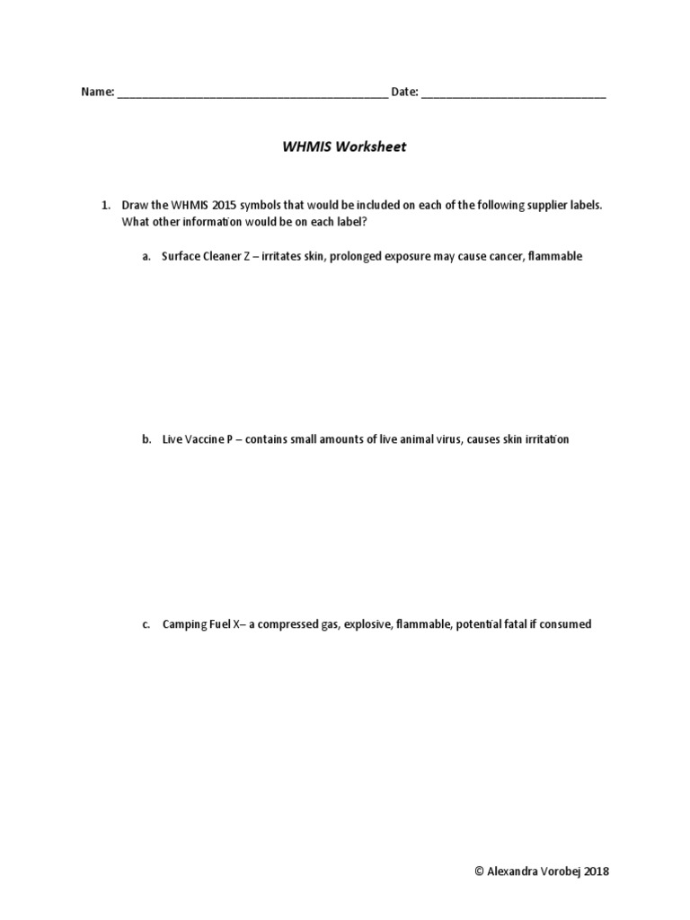 WHMIS 2015 Symbols Worksheet | PDF | Science & Mathematics