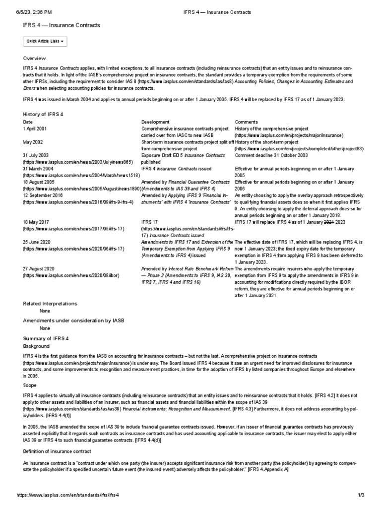 IFRS 4 - Insurance Contracts | PDF | International Financial Reporting ...