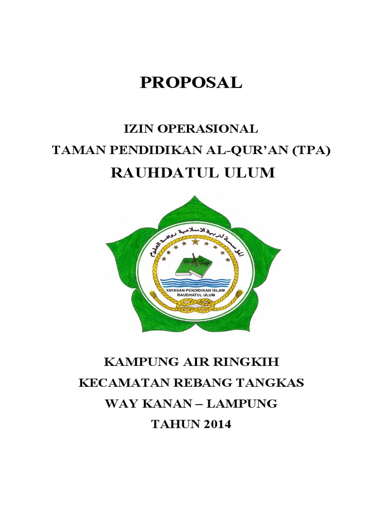 Proposal Izin Operasional Tpa Raudhatul Ulum | PDF