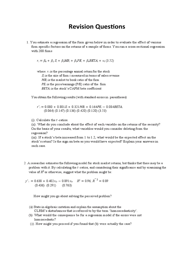 Revision Questions | PDF | Errors And Residuals | Beta (Finance)