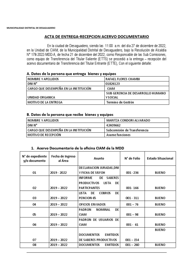 ACTA-002 Acervo Documentario TRANFERECIA | PDF
