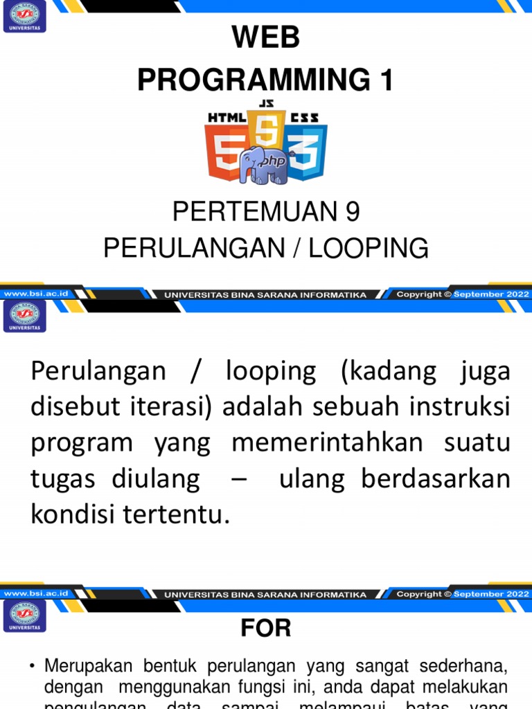 WEB Programming 1: Perulangan / Looping Pertemuan 9 | PDF