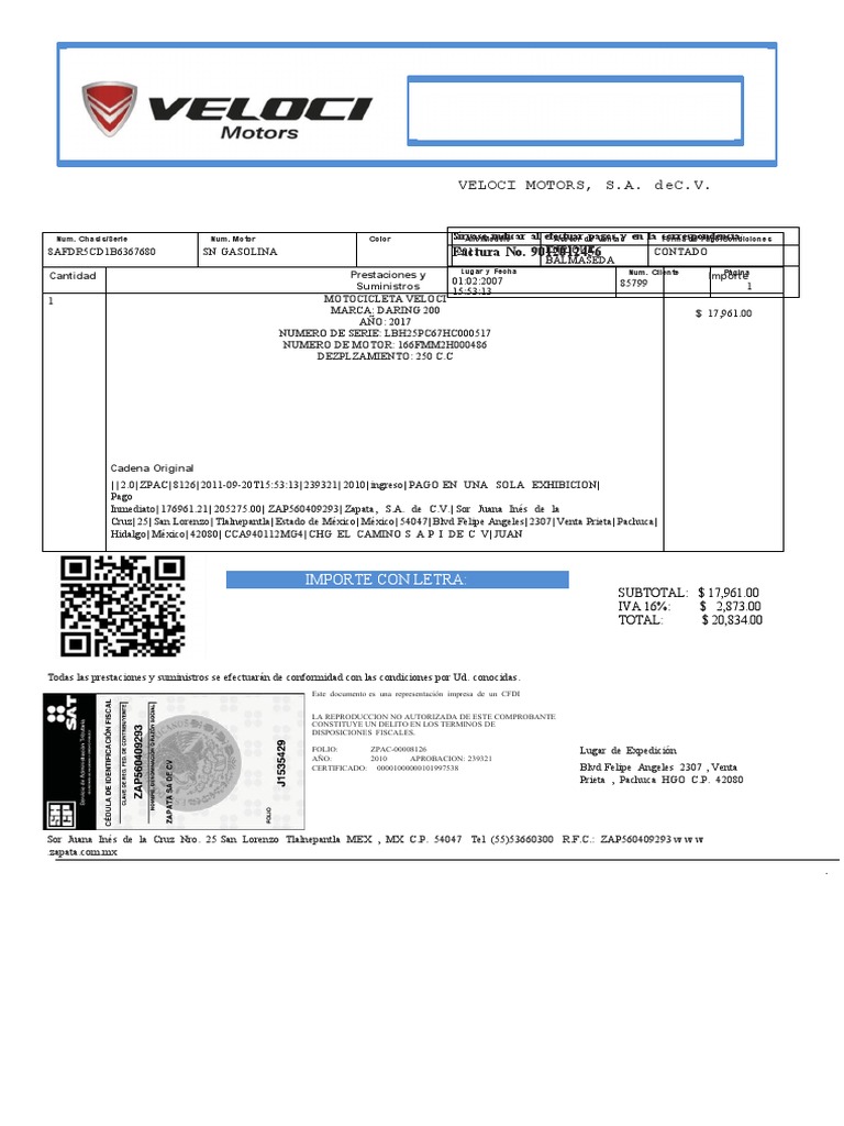 Factura Veloci | PDF