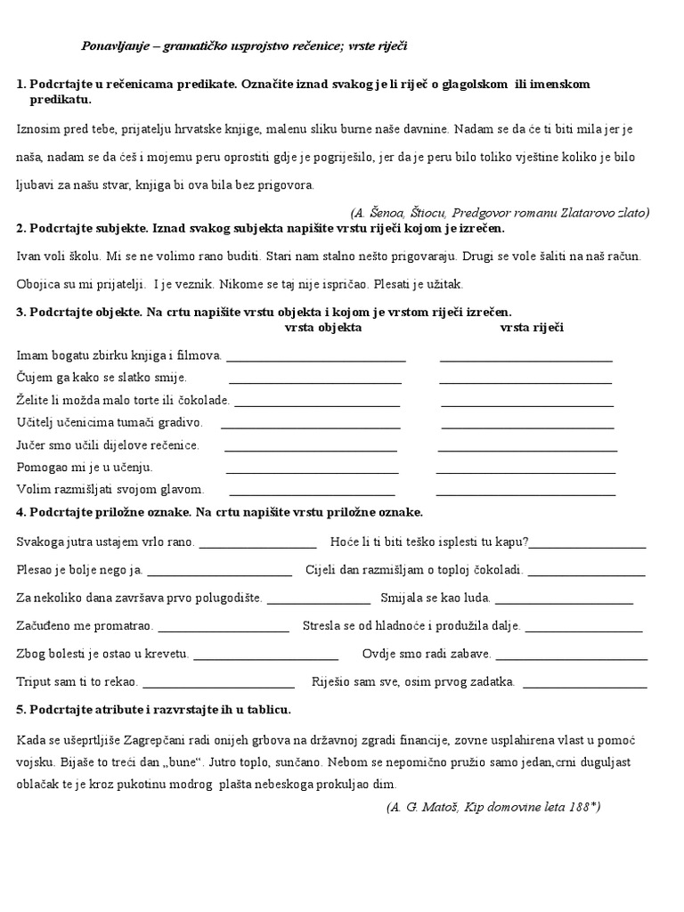 Ponavljanje, Reč. Članovi I Vrste Riječi | PDF