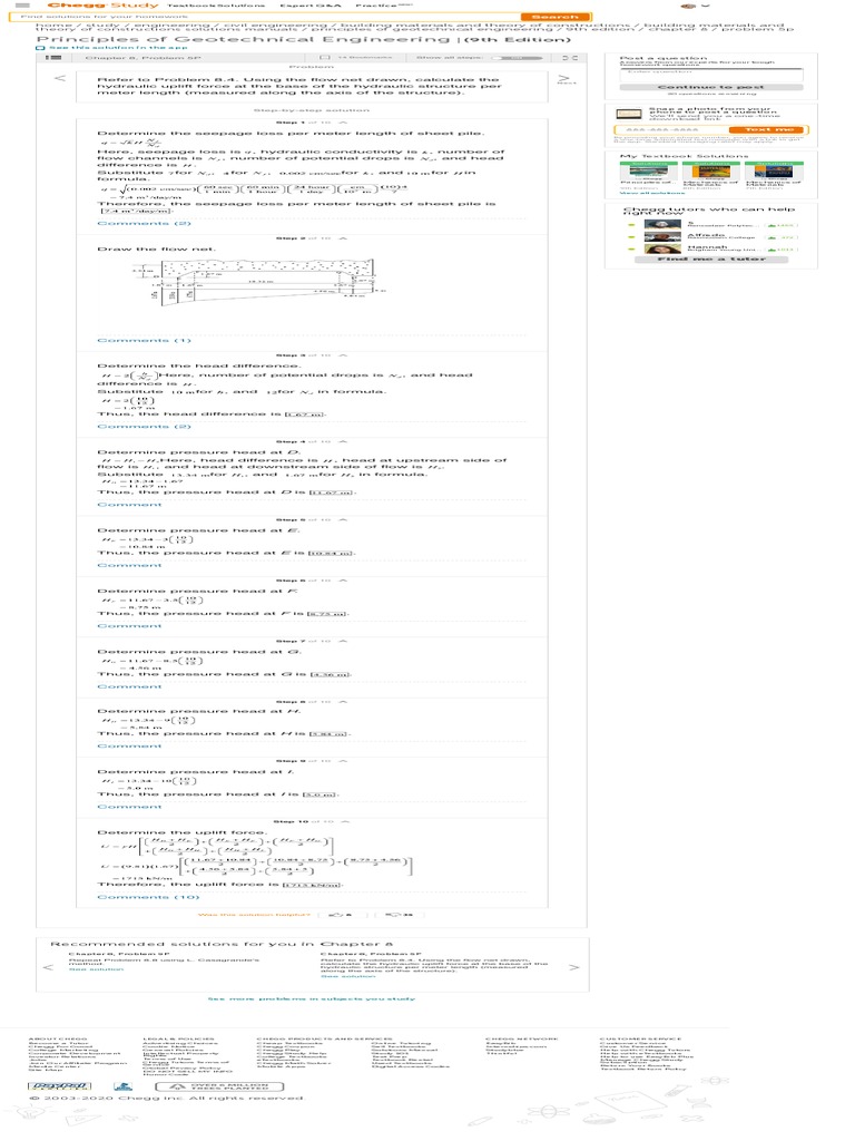 Solved Refer To Problem 8.4. Using The Flow Net Drawn, Calcula... | PDF ... Solved Refer To Problem 8.4. Using The Flow Net Drawn, Calcula... | PDF ...