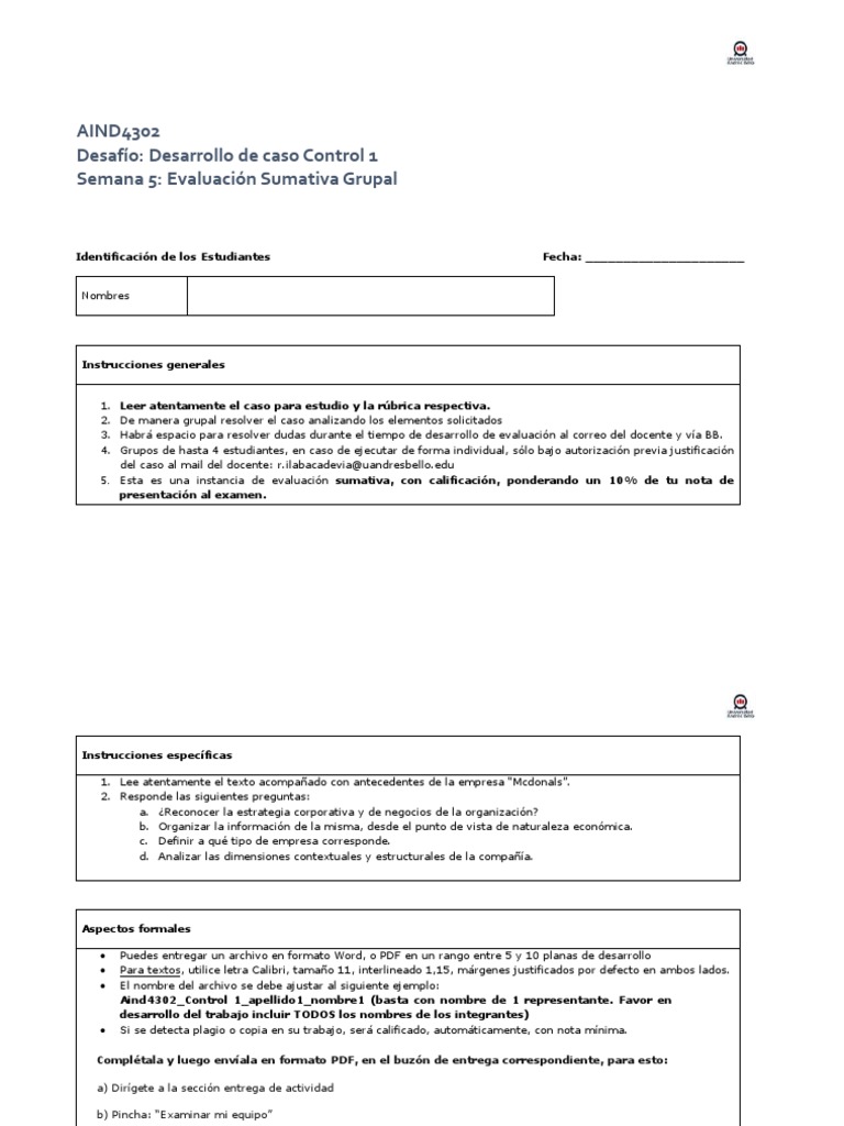 Instrucciones Control 1 - GO - 202210 | PDF | Evaluación | Gestión estratégica