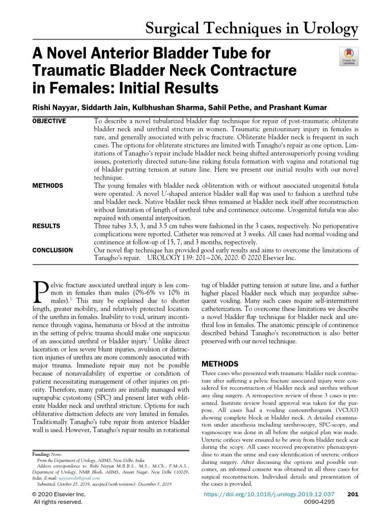 Novel Bladder Flap Technique for Female Bladder Neck Repair | PDF ...