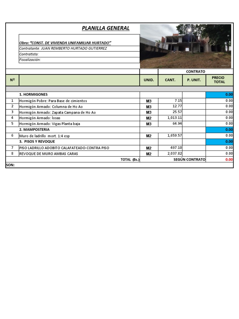 Planilla de Construcción Hurtado | PDF | Materiales | Elementos arquitectónicos