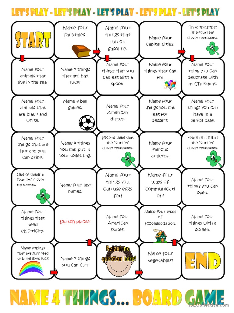 Name Four Things Board Game | PDF