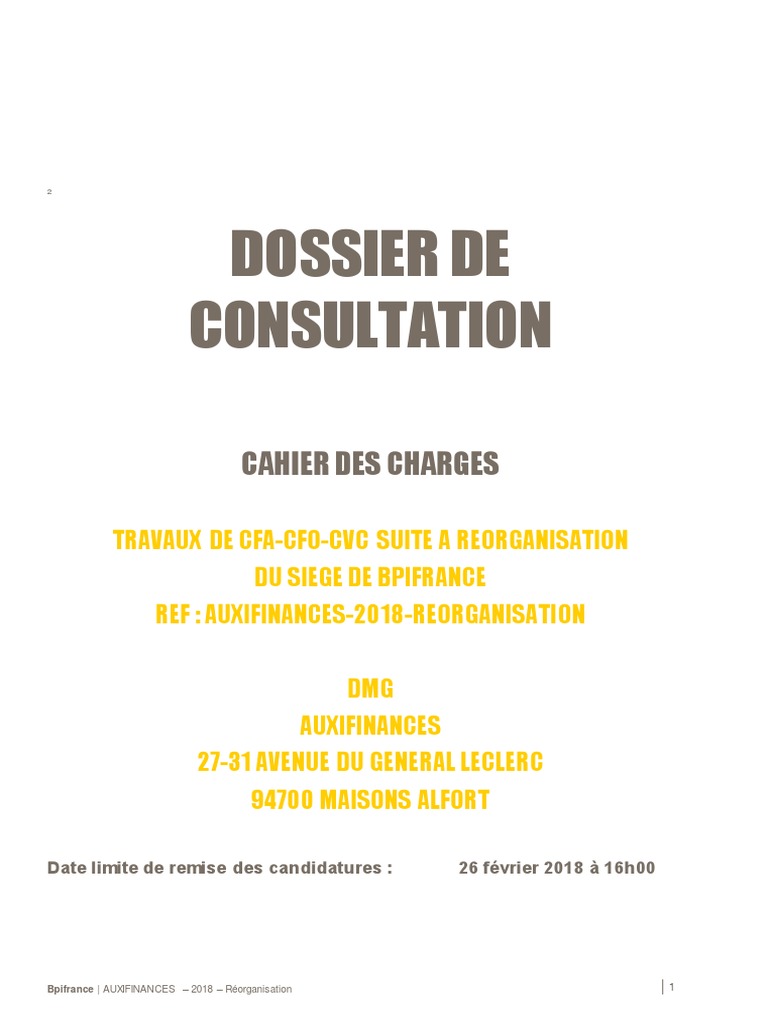 Travaux CFA-CFO-CVC Réorganisation - Cahier Des Charges | PDF