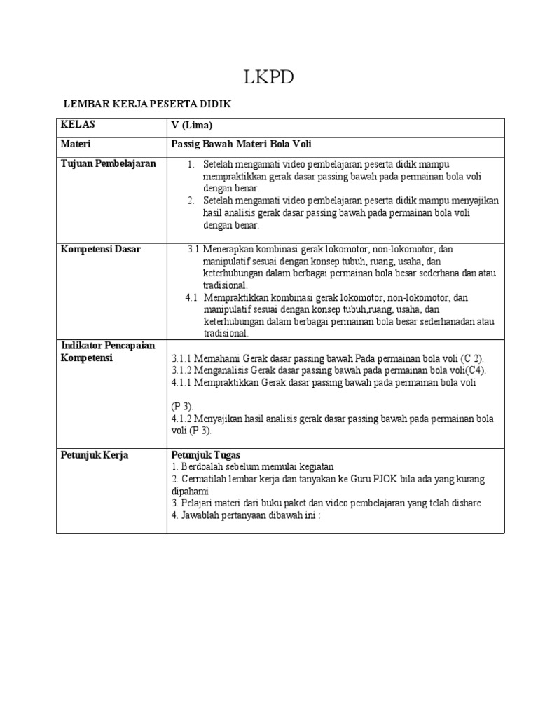 Rencana Aksi1 - 4. LKPD PASSING BAWAH BOLA VOLI | PDF