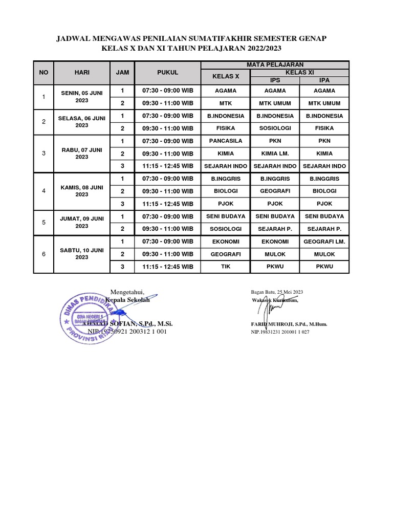 Jadwal Ujian Sas | PDF | Sains & Matematika