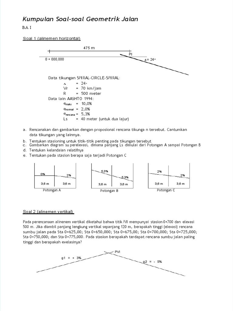 PDF Kumpulan Soal Geometrik Jalan | PDF | Metode & Bahan Ajar