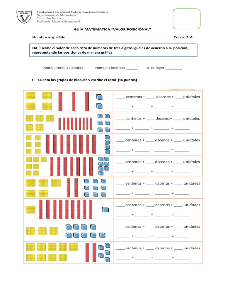 Guía Evaluada - N2 - 3° Valor Posicional | PDF