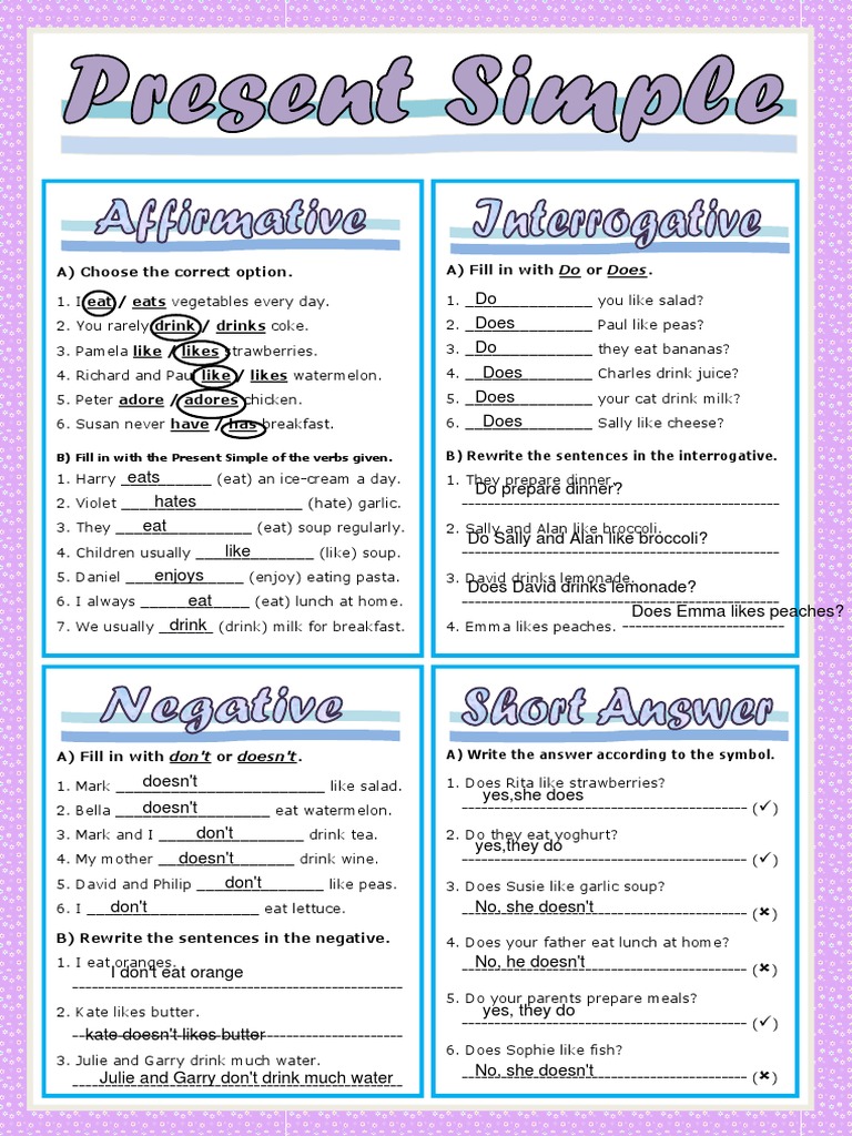 Present Simple Activity | Download Free PDF | Cuisine | Food And Drink