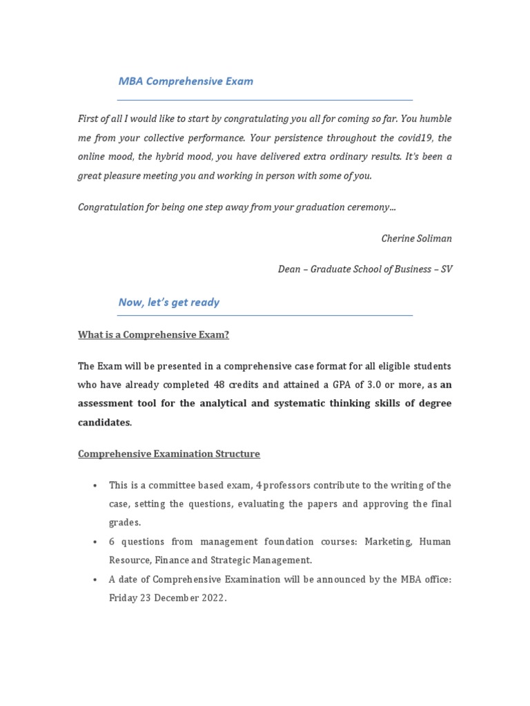MBA Comprehensive Exam Overview and Prep | PDF | Master Of Business ...