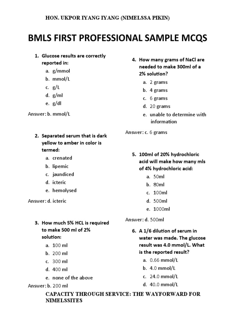 Sample First Professional Mcqs 1 by Hon. Ukpor Iyang | PDF