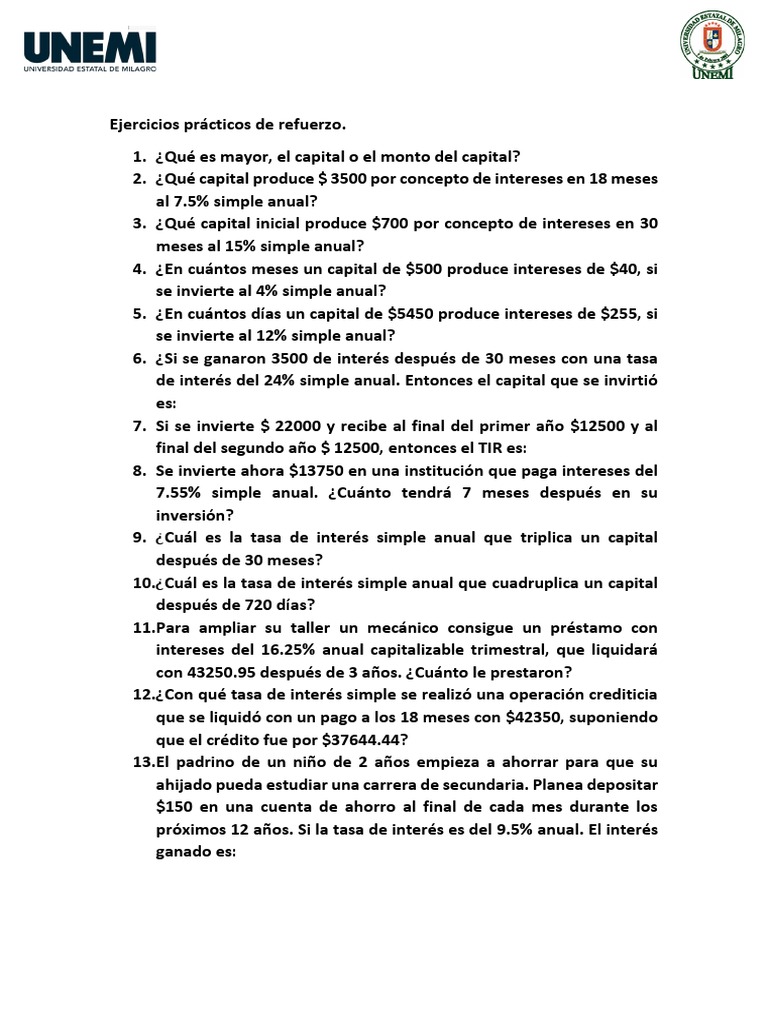 Ejercicios de Refuerzo | PDF