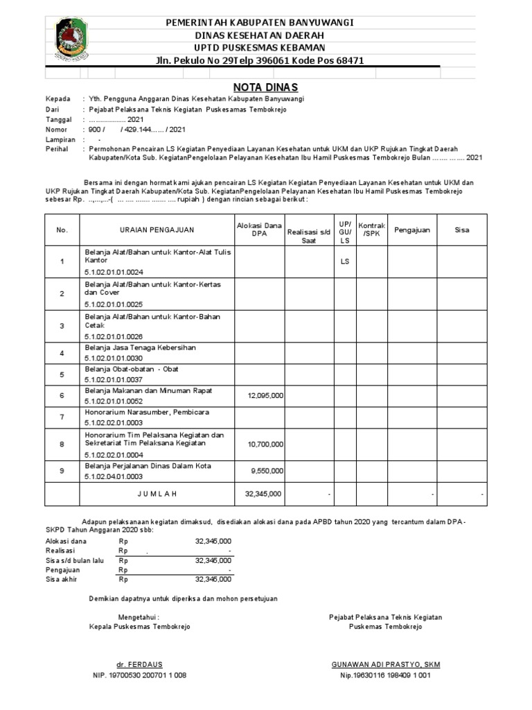 Contoh Nota Dinas BOK Fix | PDF