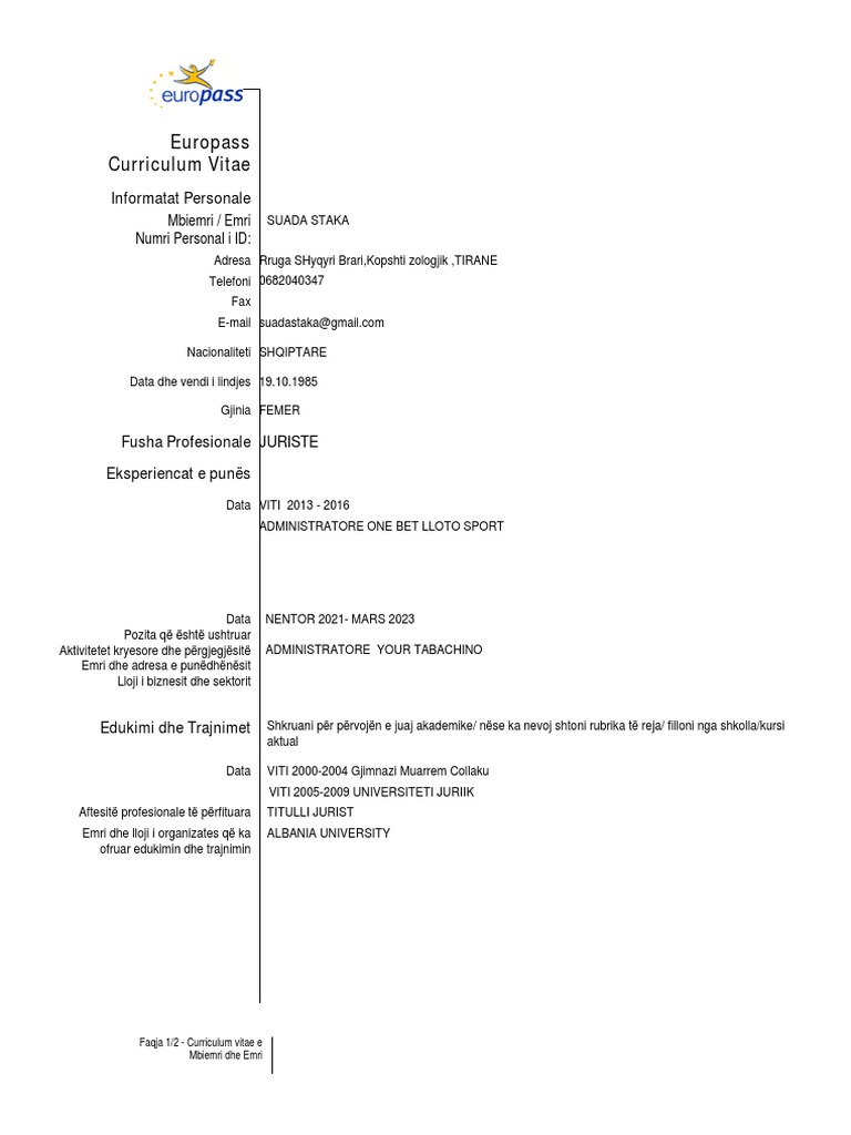 CV Europas Shqip | PDF