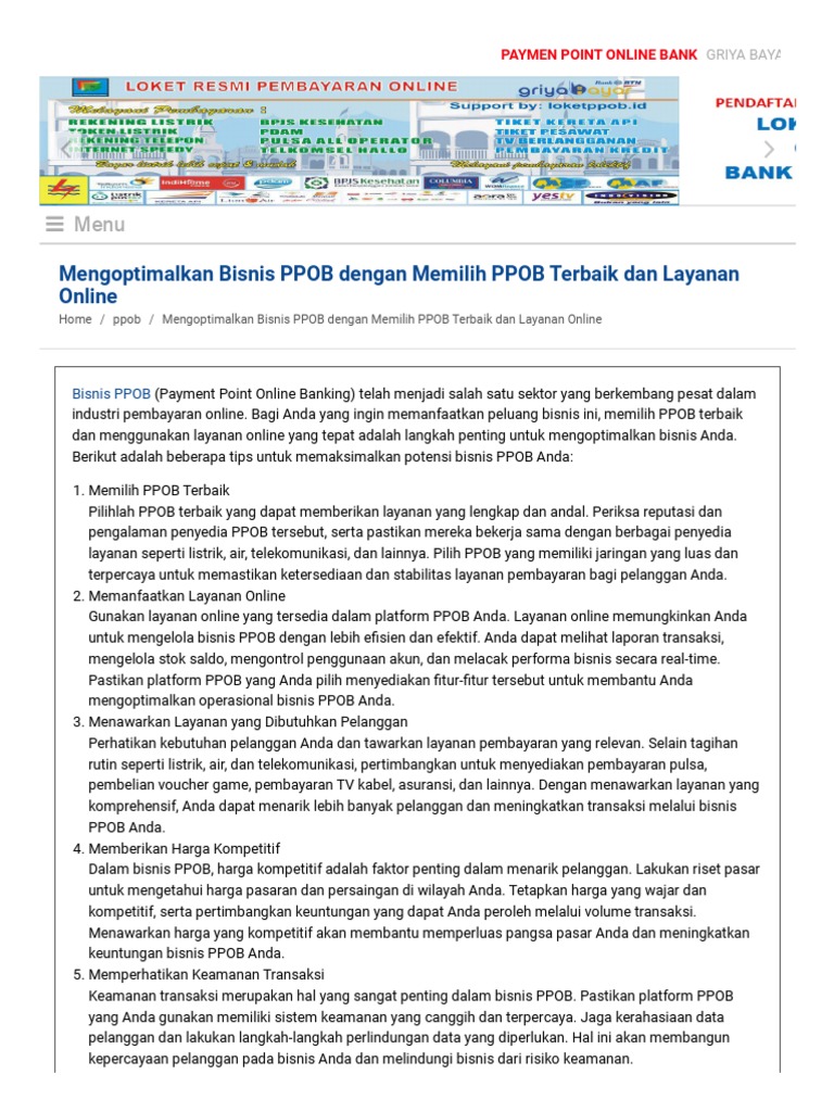 Mengoptimalkan Bisnis PPOB Dengan Memilih PPOB Terbaik Dan Layanan Online - Loket PPOB | PDF ...