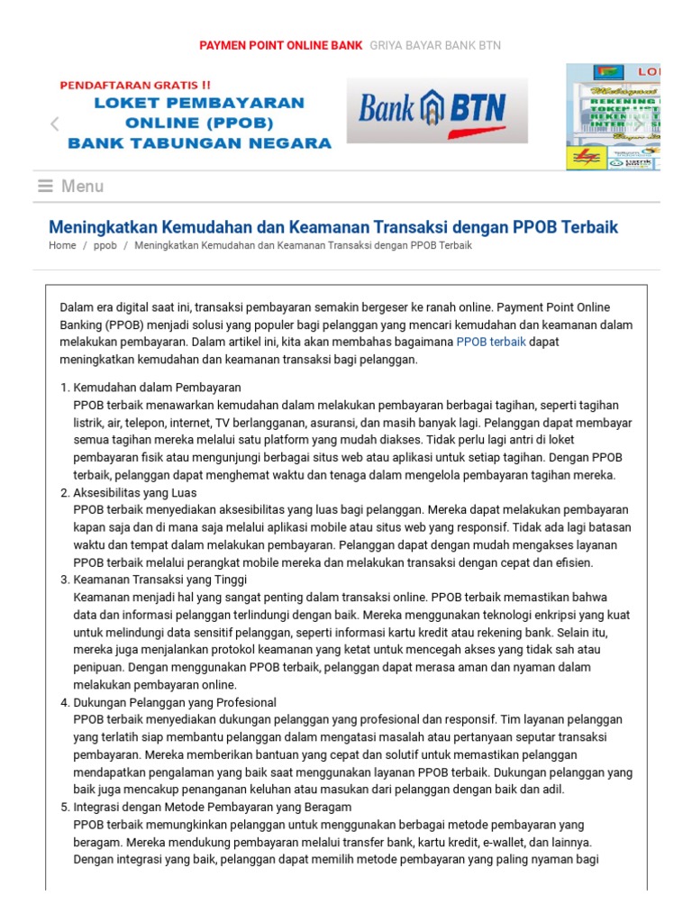 Meningkatkan Kemudahan Dan Keamanan Transaksi Dengan PPOB Terbaik - Loket PPOB | PDF