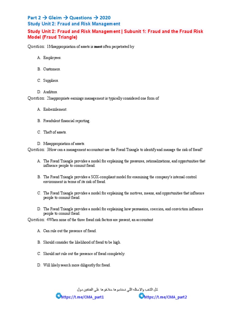 Gleim Questions 2020 | PDF | Risk | Internal Control