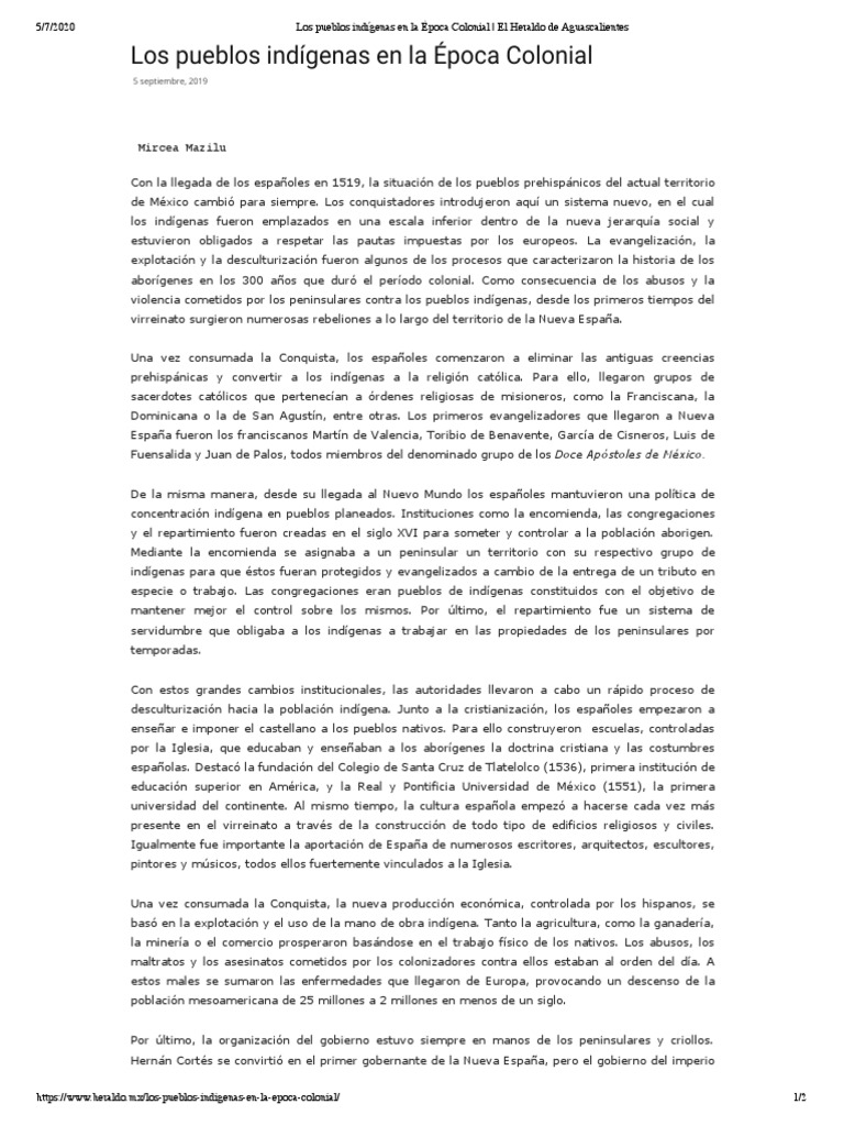 Los Pueblos Indígenas en La Época Colonial: Mircea Mazilu | PDF