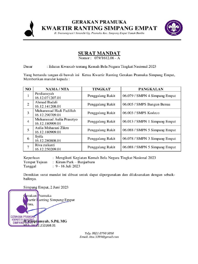 SURAT MANDAT Ranting KBN | PDF