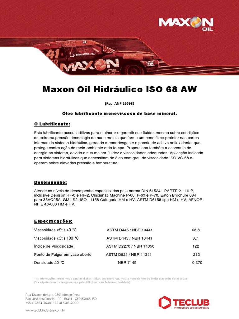 BT_Maxon Oil Hidráulico AW ISO 68 | PDF