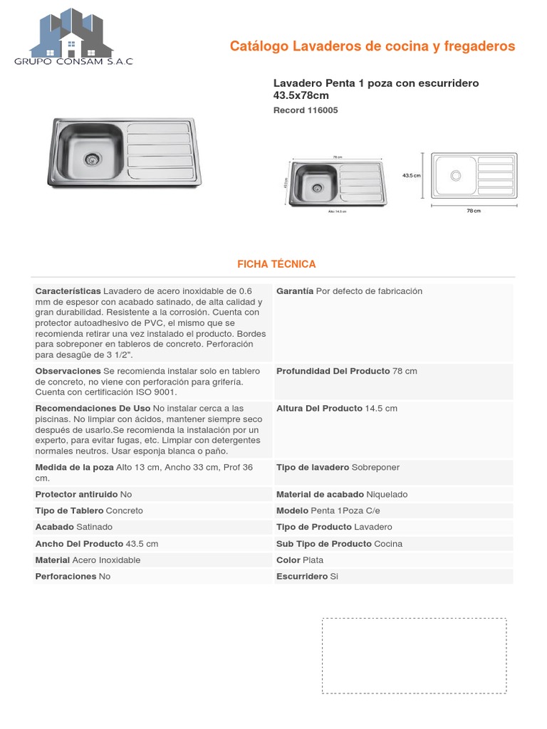 Ficha Tecnica Lavaplatos | PDF