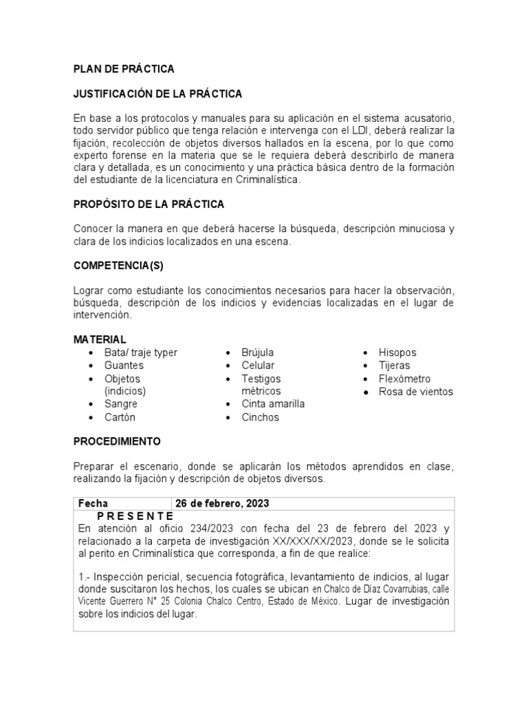 Garcia Vazquez Mitzel Plan de Practica CRIMINALISITICA | PDF