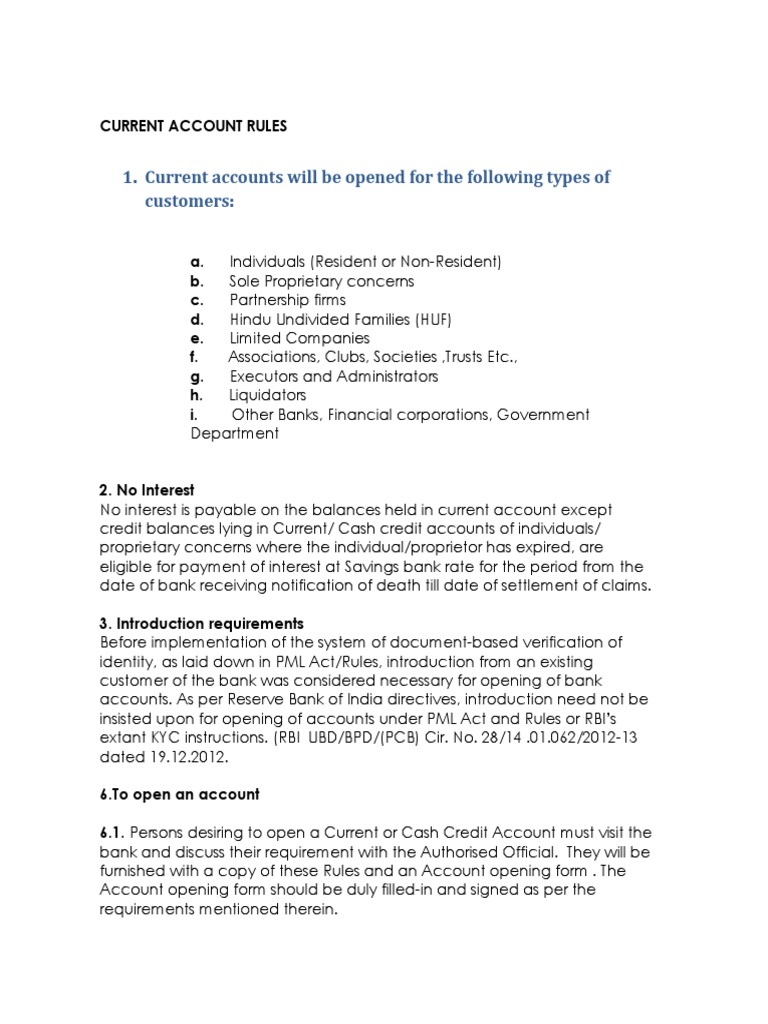 Current Account Rules | PDF | Cheque | Banks