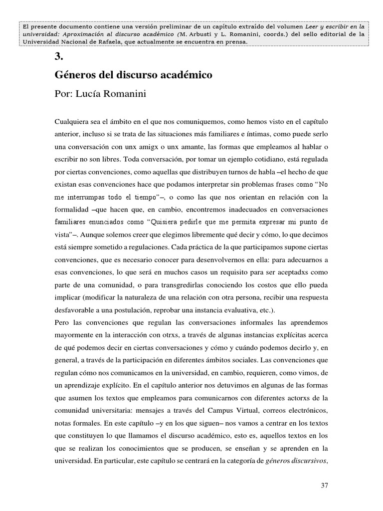 Romanini - en Prensa - Géneros Del Discurso Académico | PDF ...