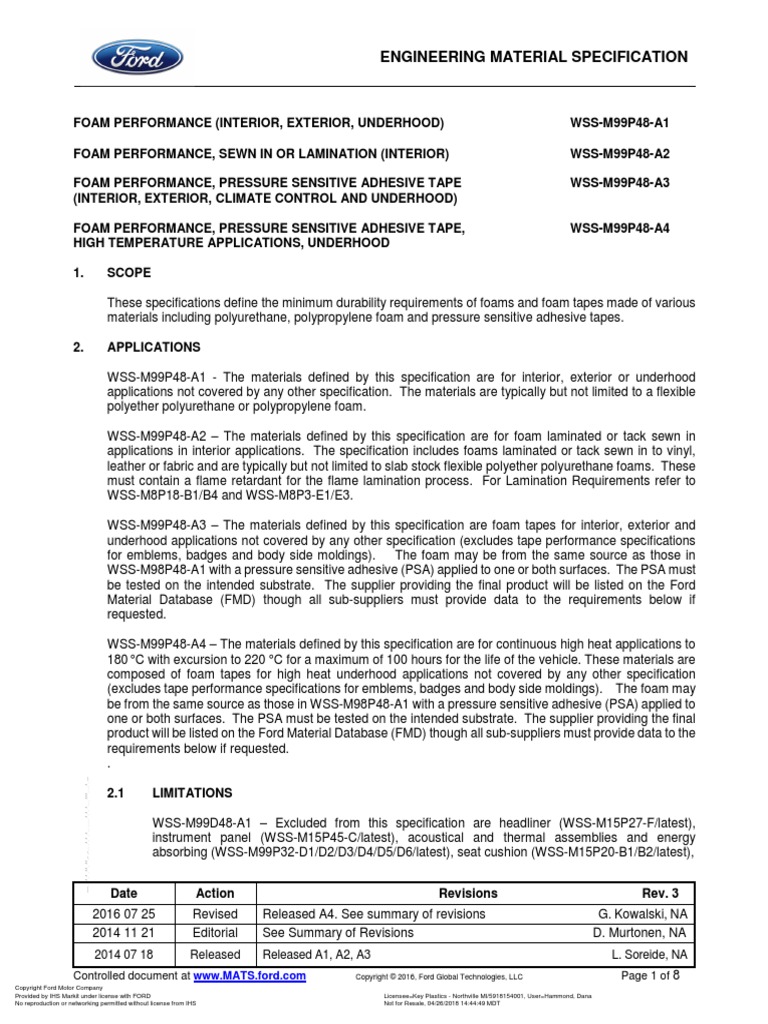 Engineering Material Specification: Controlled Document at Page 1 of | PDF | Polyurethane ...