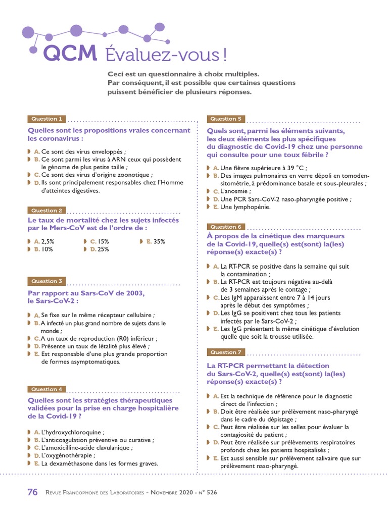 Questionnaire QCM sur la Covid-19 | PDF