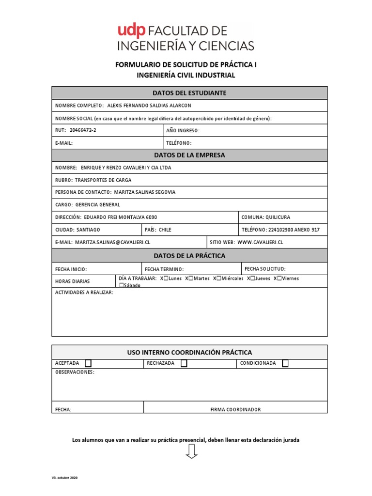 Formulario de Solicitud de Práctica I | PDF