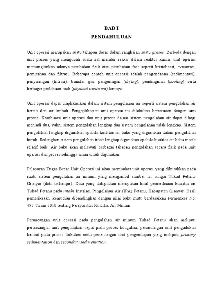 Unit Operasi Pengolahan Air Minum | PDF