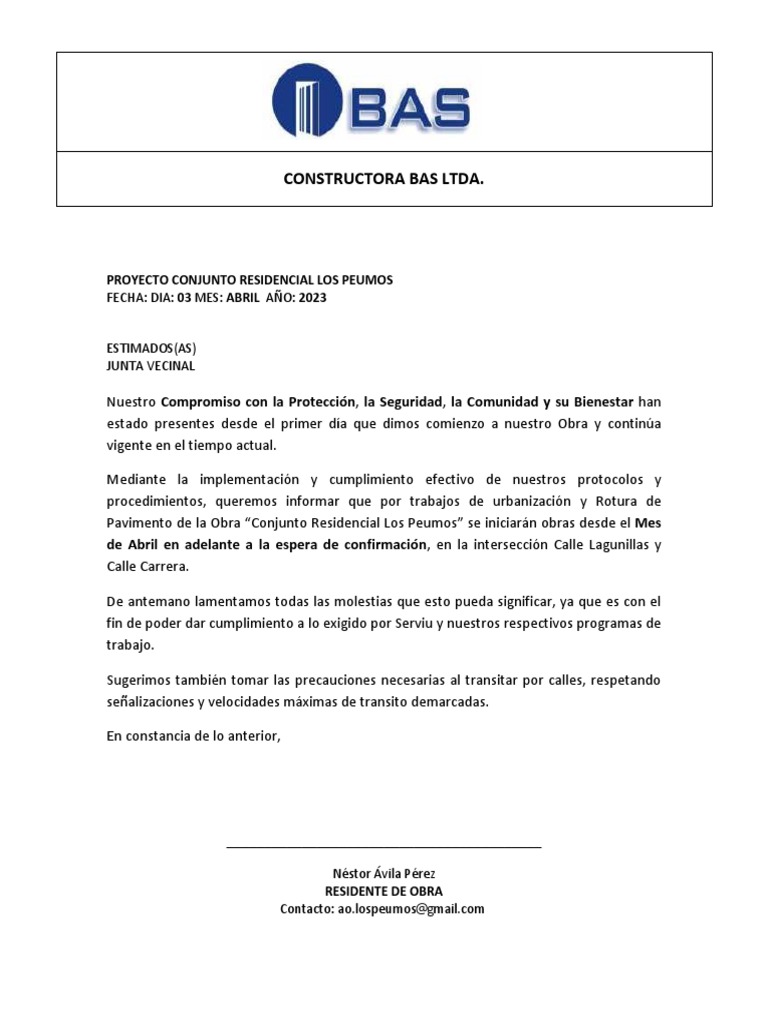 Carta Junta Vecinal | PDF