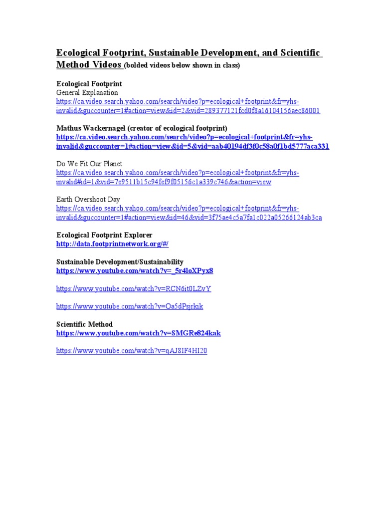Ecological Footprint Video Resources | PDF