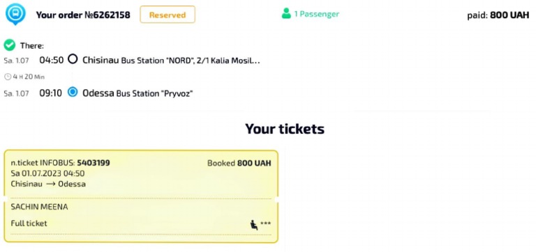 Bus Return Ticket From Moldova To Ukraine | PDF