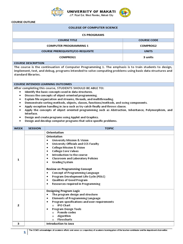 Comprog1 - Ched Course Outline | PDF | Computer Program | Programming