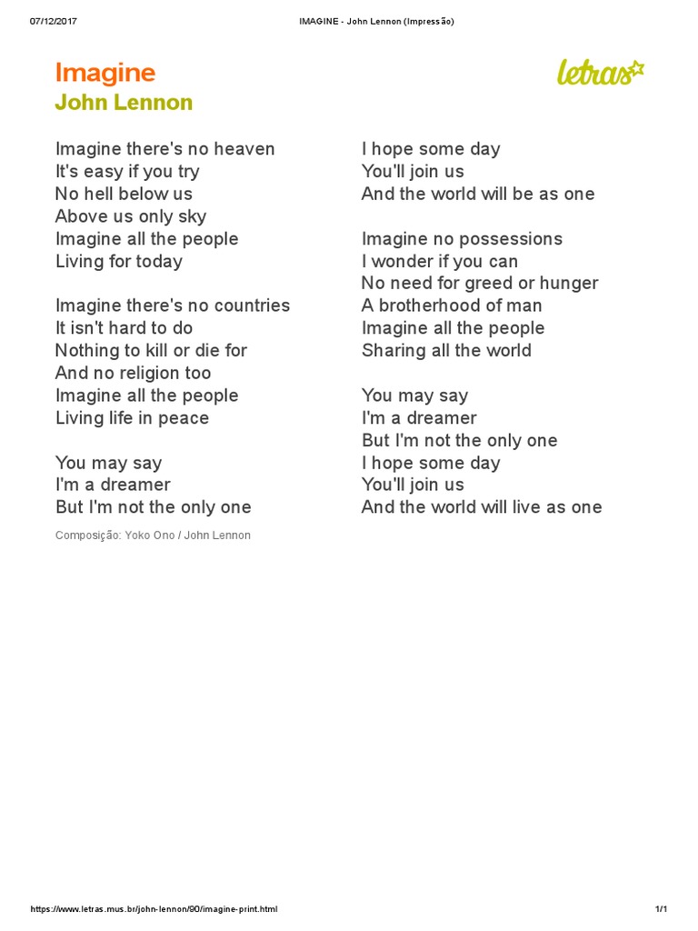 IMAGINE - John Lennon (Impressão) | PDF