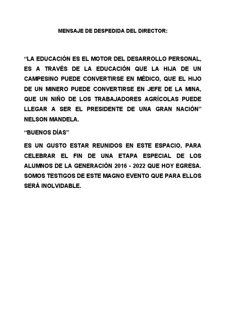 MENSAJE DE DESPEDIDA DEL DIRECTOR | PDF