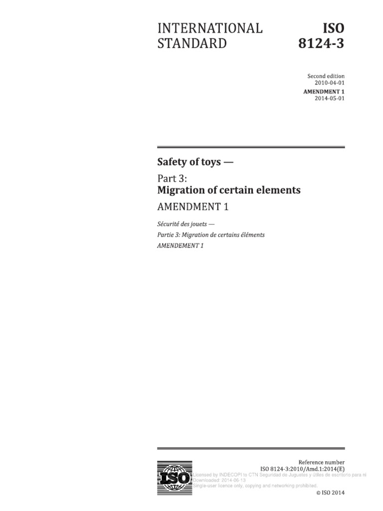 ISO 8124-3-2010 Safety of Toys Part 3-Migration of Certain Elements ...
