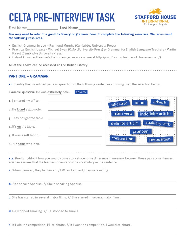 1.2 CELTA Pre-Interview Task Editable | Download Free PDF | English Language | Language Mechanics